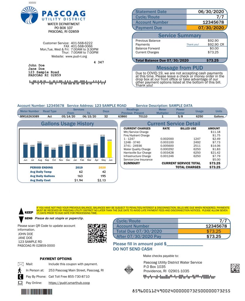 Sample Water Bill-Residential - Clear River Electric and Water District